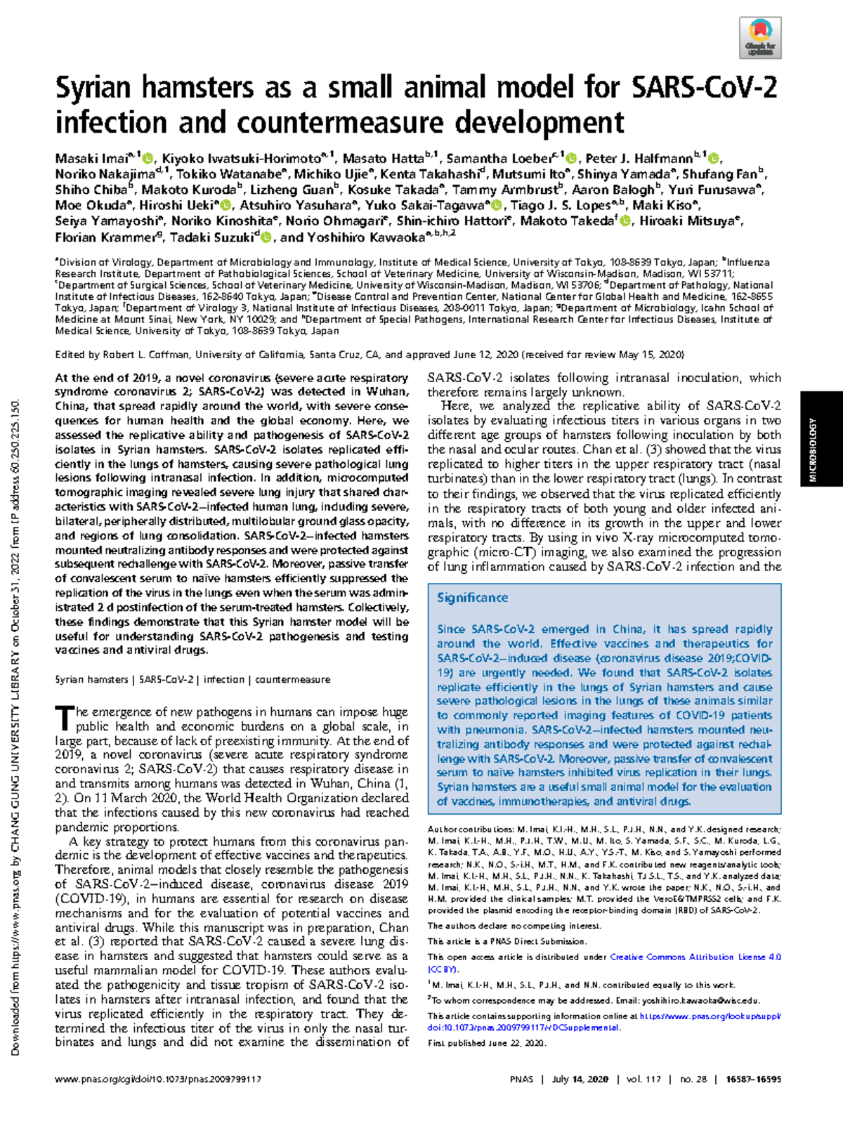 Syrian hamsters as a small animal model for SARS-Co V-2infection and ...