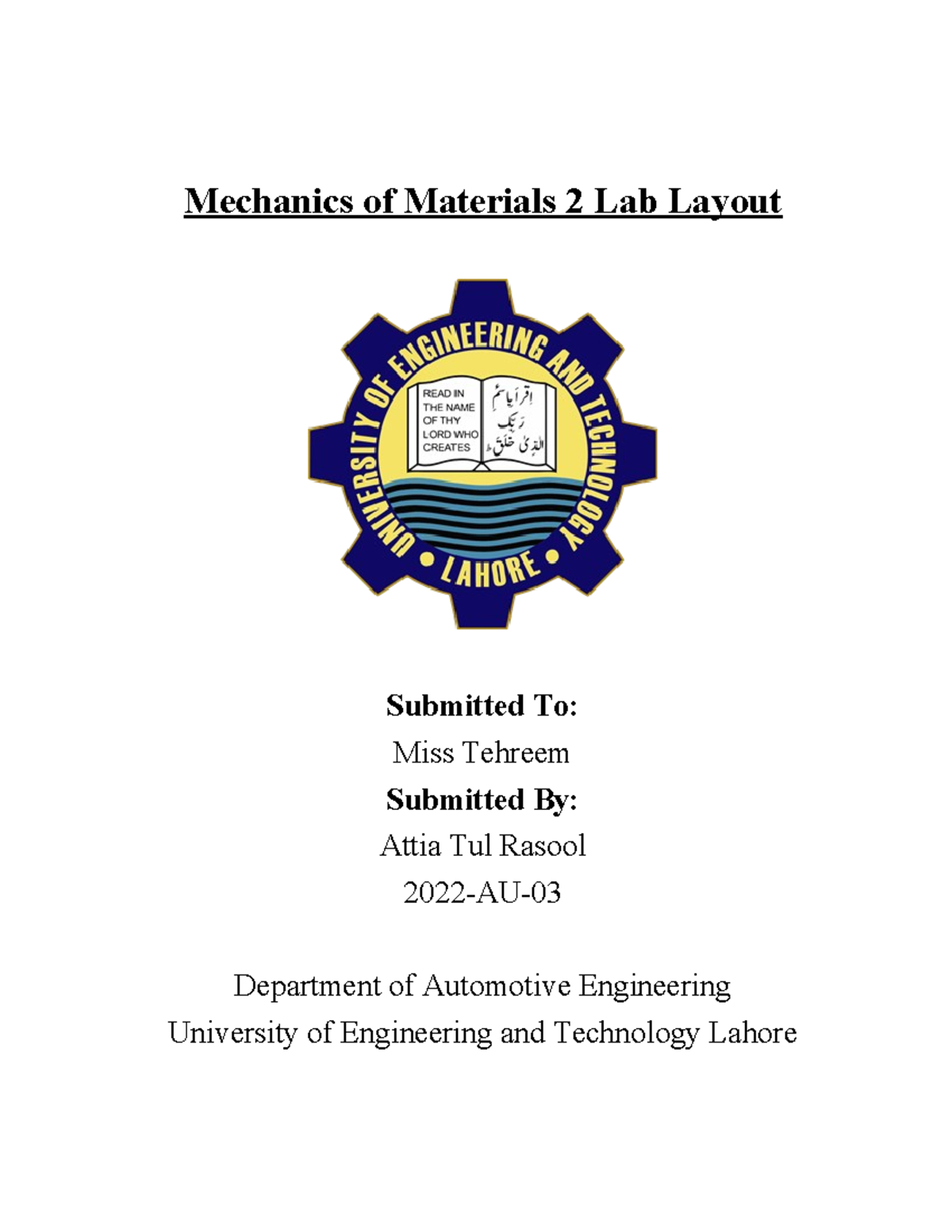 MM-II Lab Manual - Mechanics of Materials 2 Lab Layout Submitted To ...