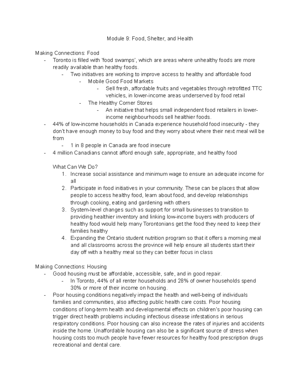 Module 9 Food, Shelter, and Health - Module 9: Food, Shelter, and ...