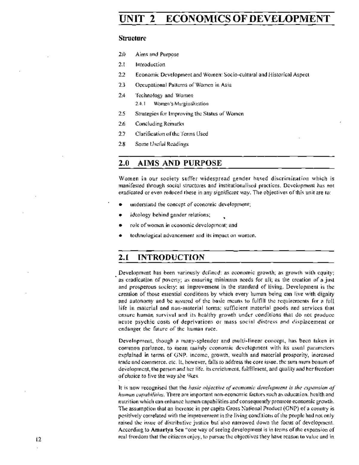 Unit-2 - notes - UNIT 2 ECONOMICS OF DEVELOPMENT Structure Aims and ...