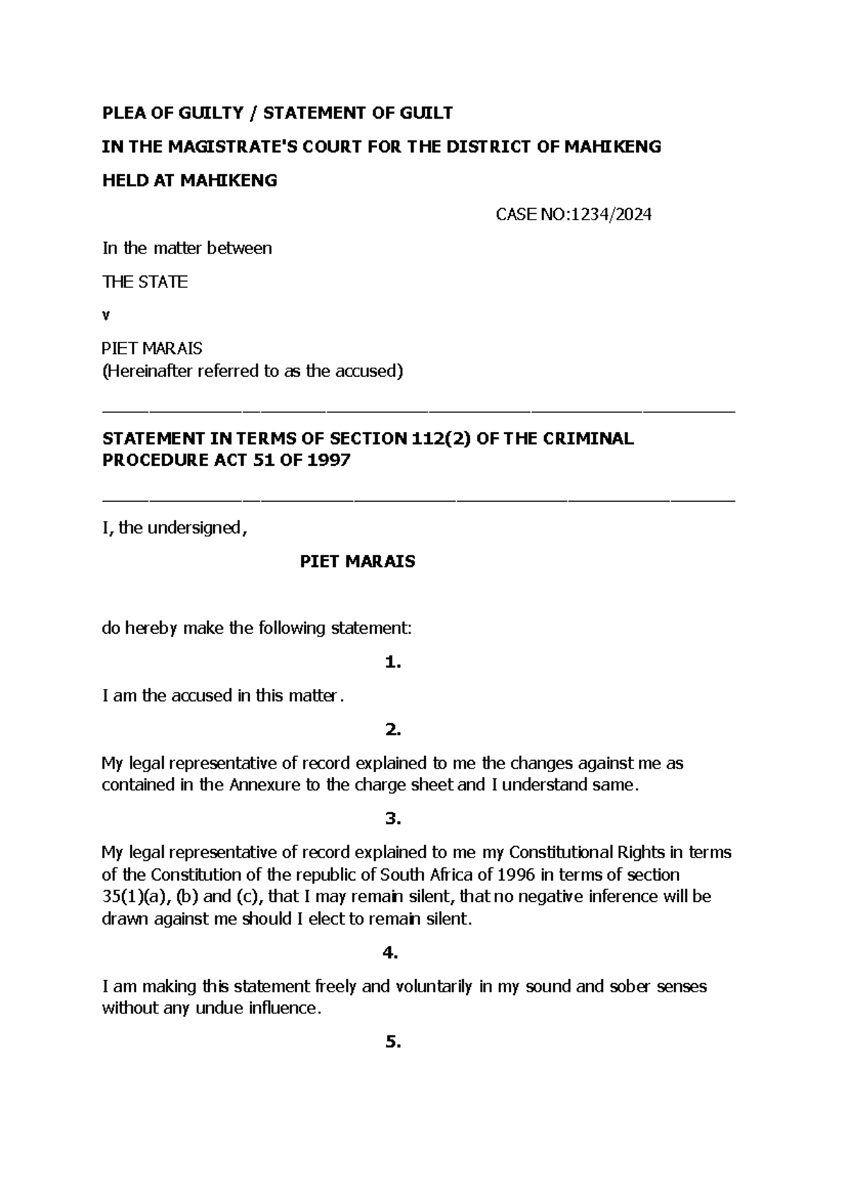 Plea of guilt - assessment 4 - PLEA OF GUILTY / STATEMENT OF GUILT IN ...