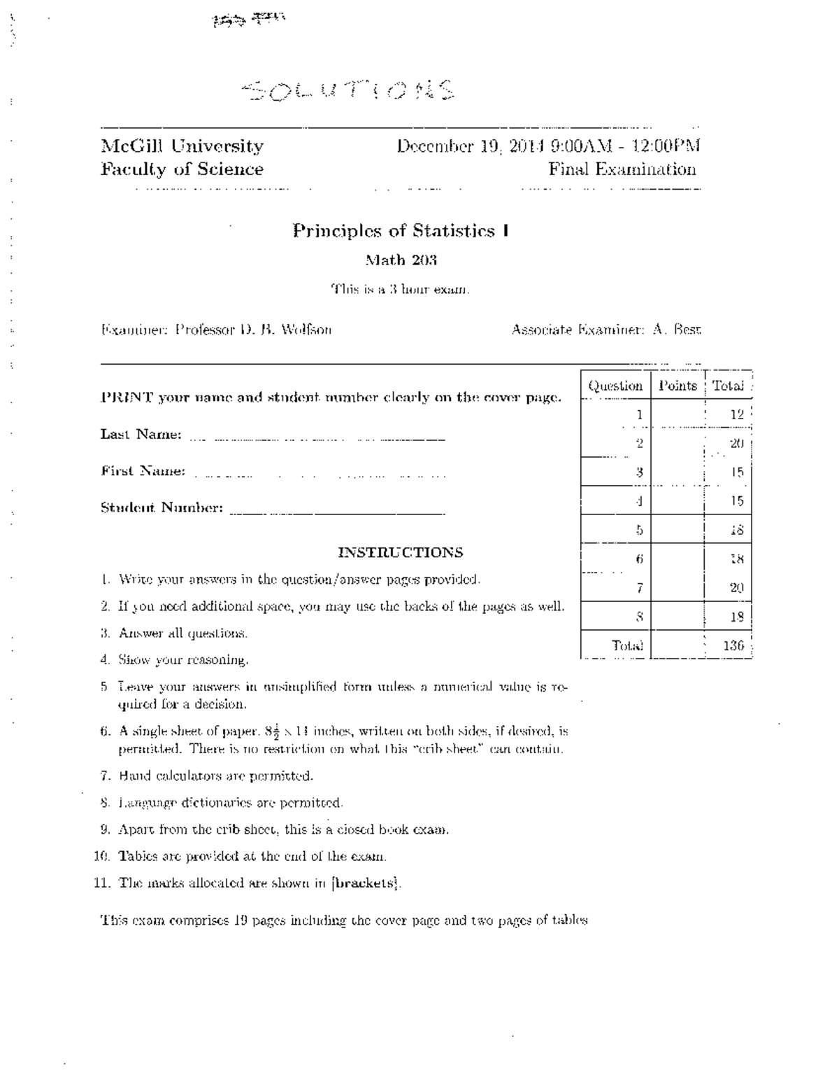 Exam 2014, questions and answers - Math 203 - Studocu