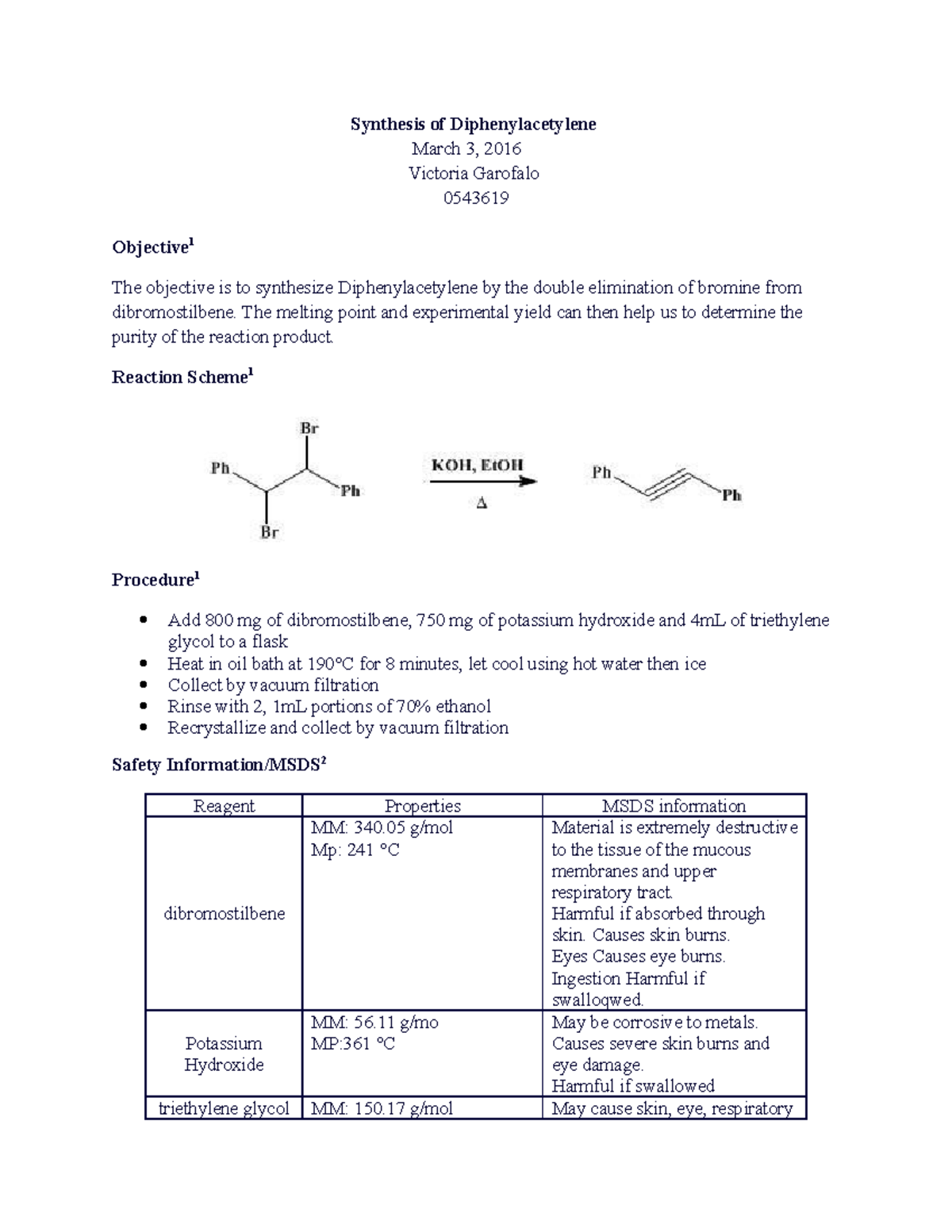 Synthesis of diphenylacetylene - Synthesis of Diphenylacetylene March 3 ...