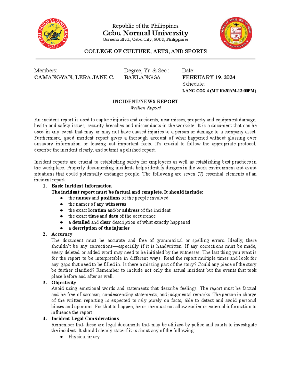 Technical Writing (Written Report on Incident or News Report) - Cebu ...