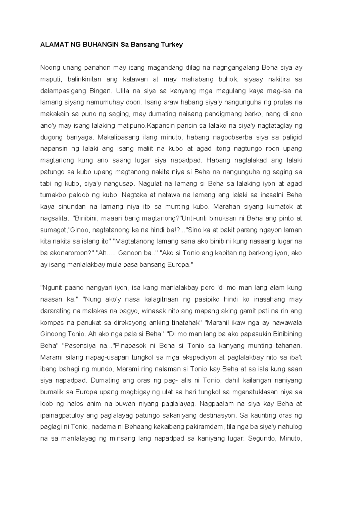 633790947 Alamat NG Buhangin Sa Turkey docx - ALAMAT NG BUHANGIN Sa ...