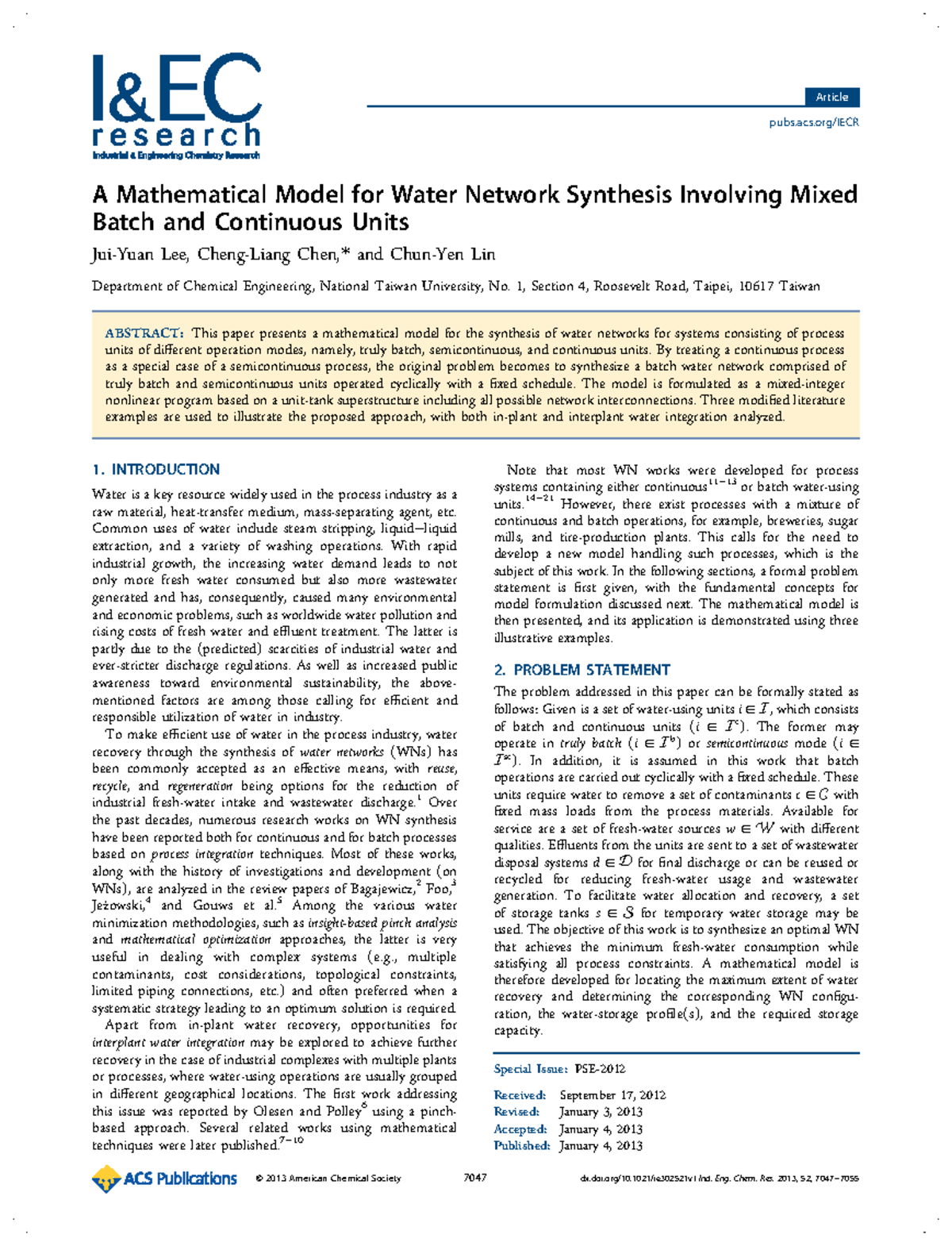 A Mathematical Model for Water Network Synthesis Involving Mixed Batch ...