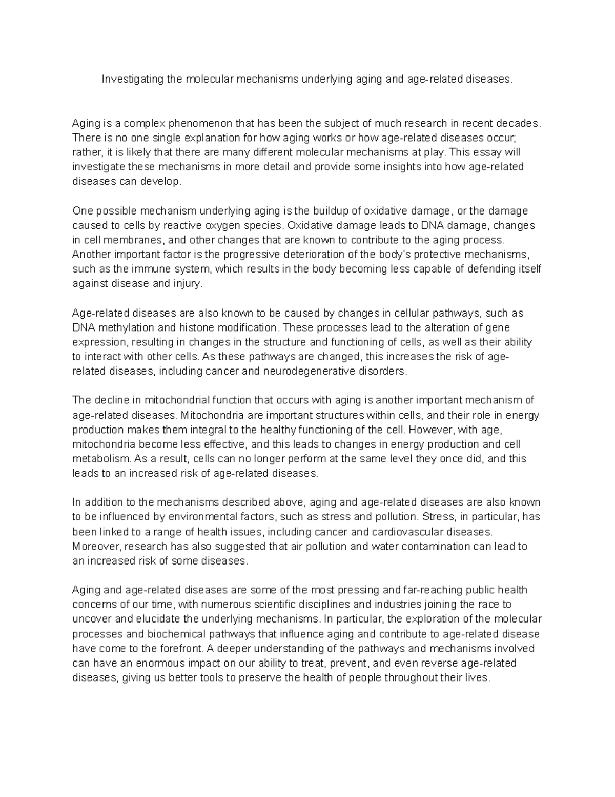 Molecular mechanisms underlying aging and age-related diseases - Aging ...