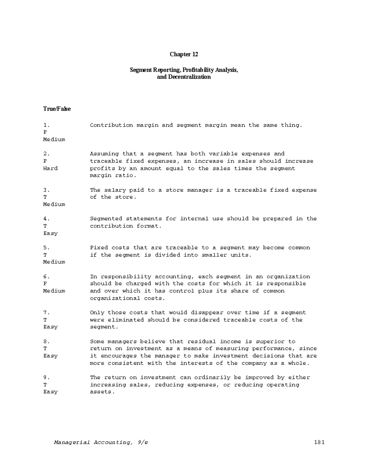 Pdfcoffee - Lecture notes - Chapter 12 Segment Reporting, Profitability ...