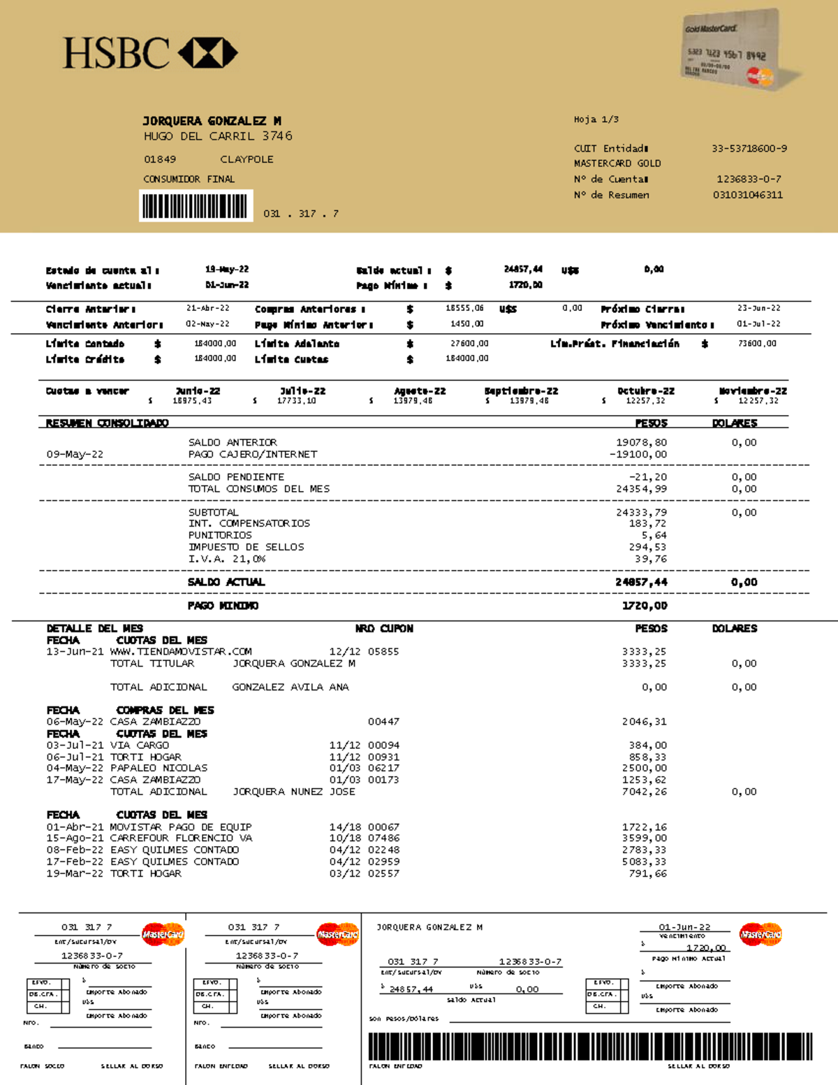 Statements - nota rapida - CUIT Entidad N∫ de Cuenta JORQUERA GONZALEZ M HUGO DEL CARRIL 3746 ...