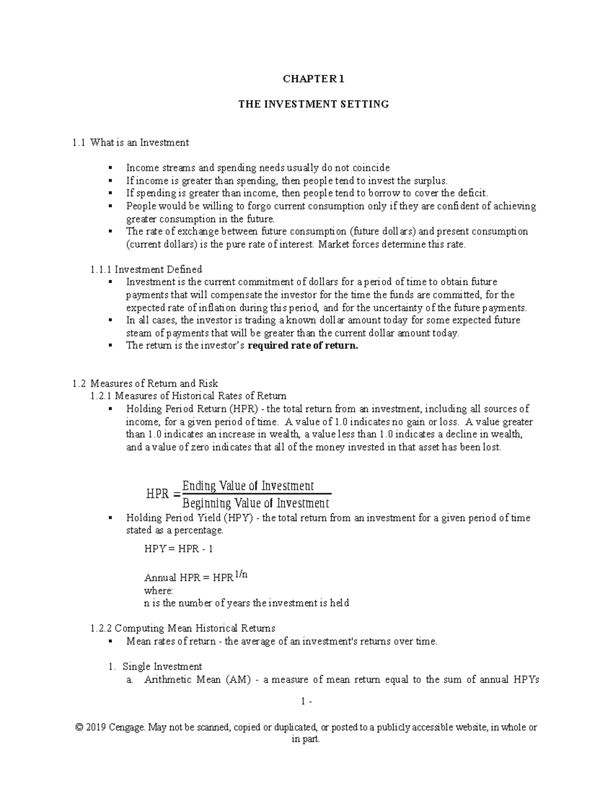 SN- Chapter 1 - CHAPTER 1 THE INVESTMENT SETTING 1 What is an ...