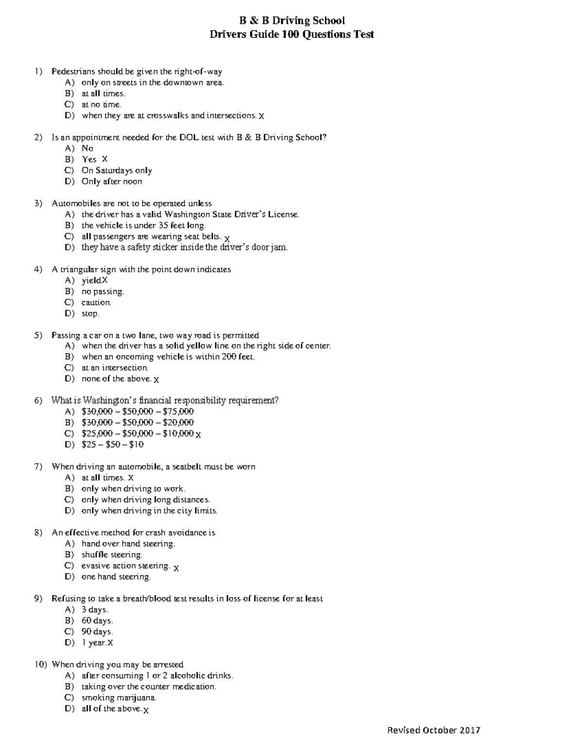 Drivers Guide 100 Question Test 00162022050016 - B & B Driving School ...