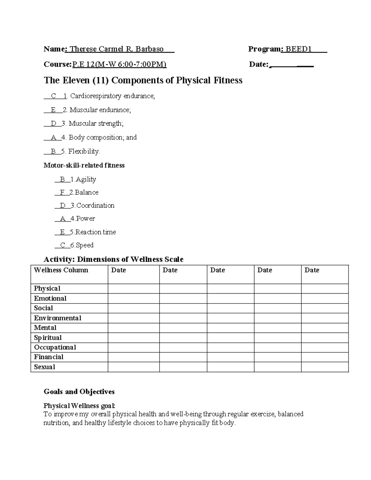 P.E 12( 11 Components of Physical Fitness) - Course:P 12(M-W 6:00-7 ...