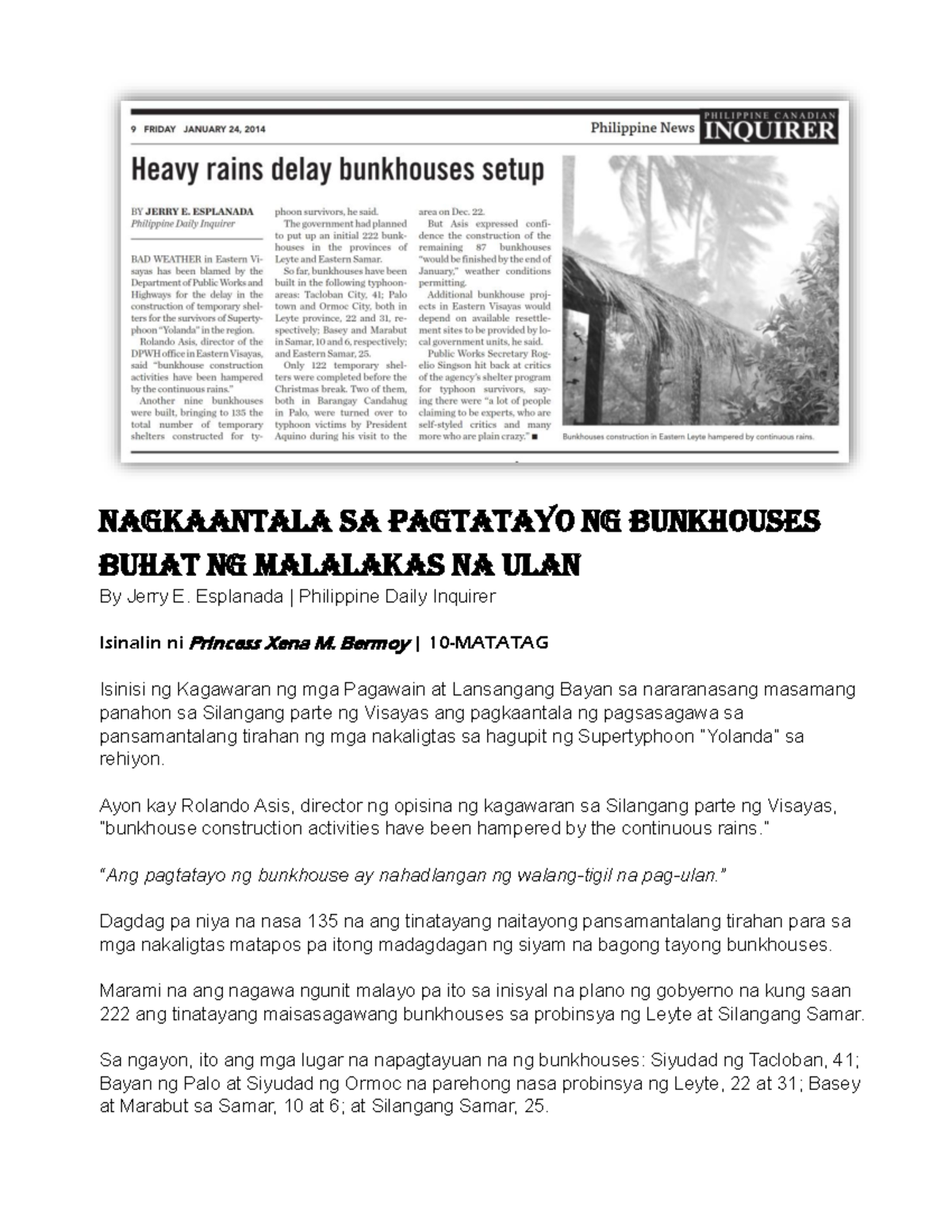 Salingwikainmkmosj - NagkaaNtala sa pagtatayo Ng buNkhouses buhat Ng ...