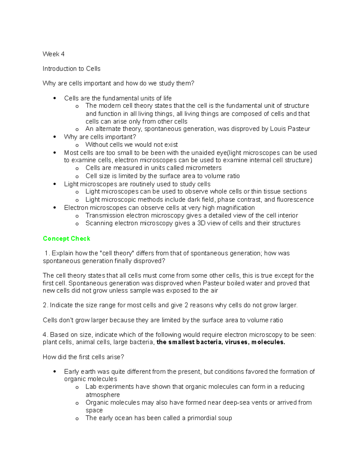 Week 4 - Distance Ed Course - Week 4 Introduction to Cells Why are ...