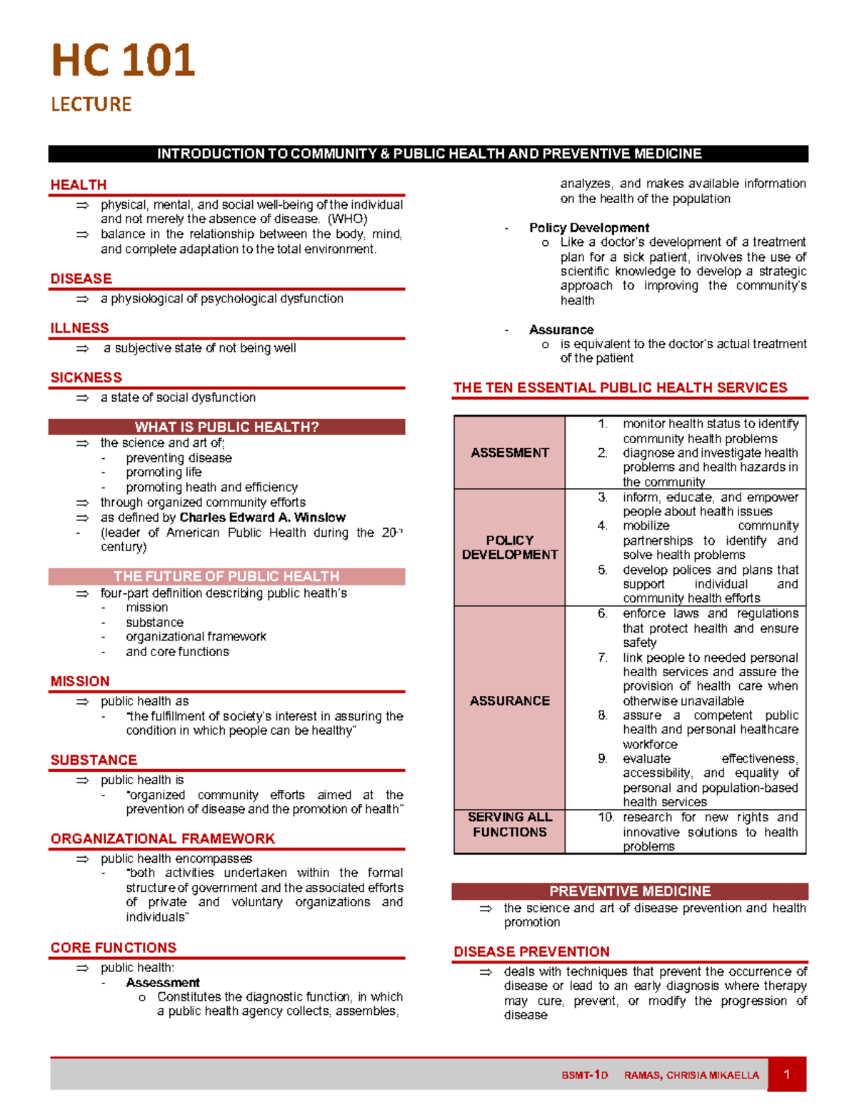 HC101 LEC1 - some infos are not stated - HC 101 LECTURE INTRODUCTION TO ...