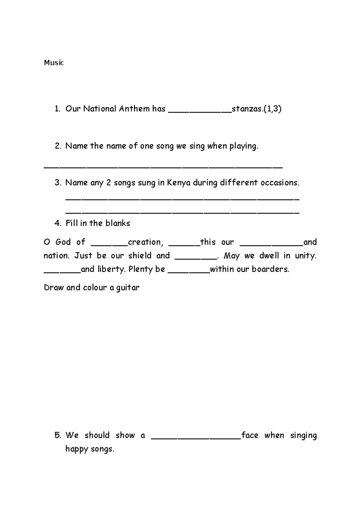 G2 Music - Music 1. Our National Anthem has ____________stanzas.(1,3) 2 ...