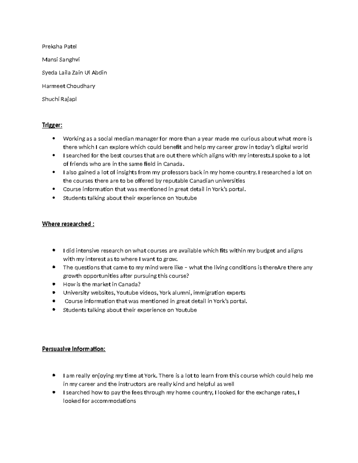 Group Activity #1 - Preksha Patel Mansi Sanghvi Syeda Laila Zain Ul ...