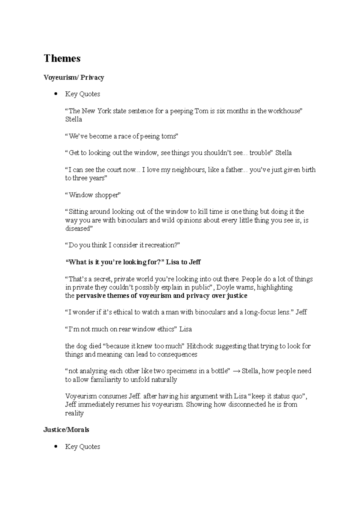 Rear window themes - Themes Voyeurism/ Privacy Key Quotes “The New York ...