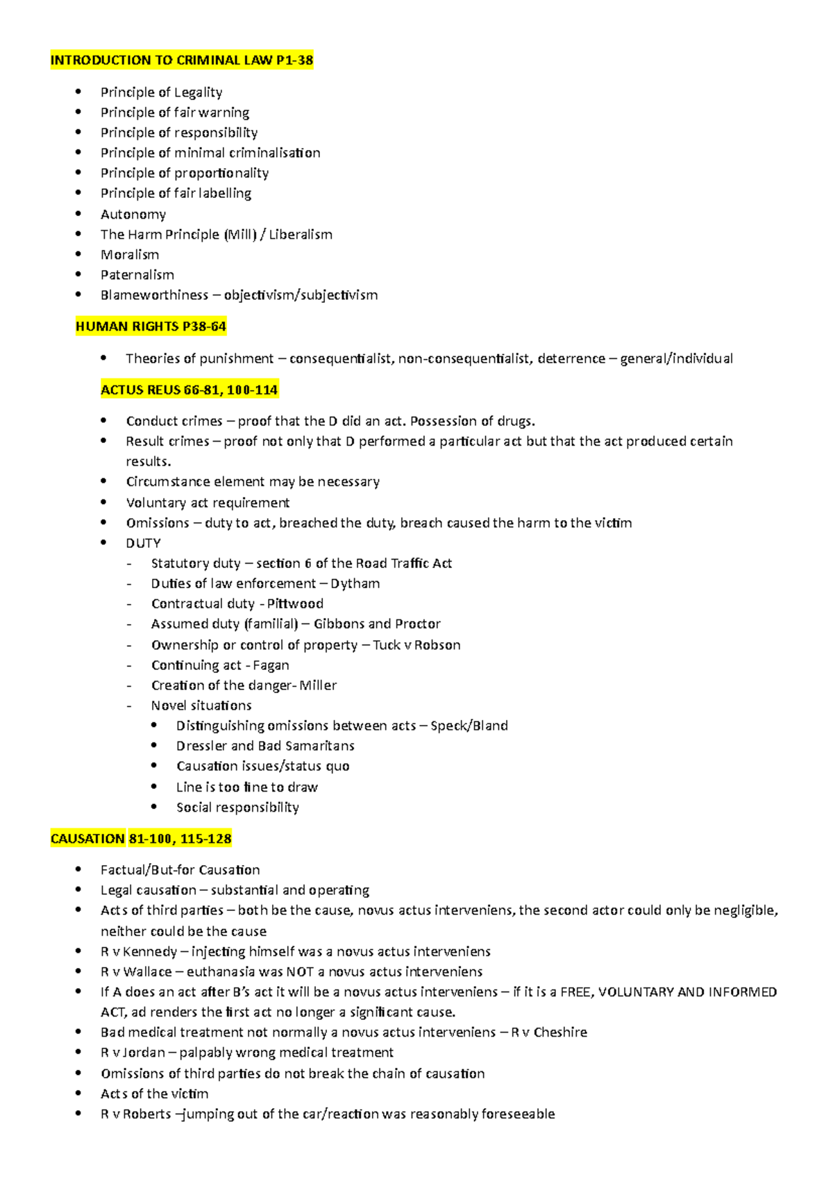 Criminal Law Checklist - INTRODUCTION TO CRIMINAL LAW P1- Principle of ...