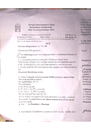 First Term Exam Accountancy - Bachelors of computer application - Studocu