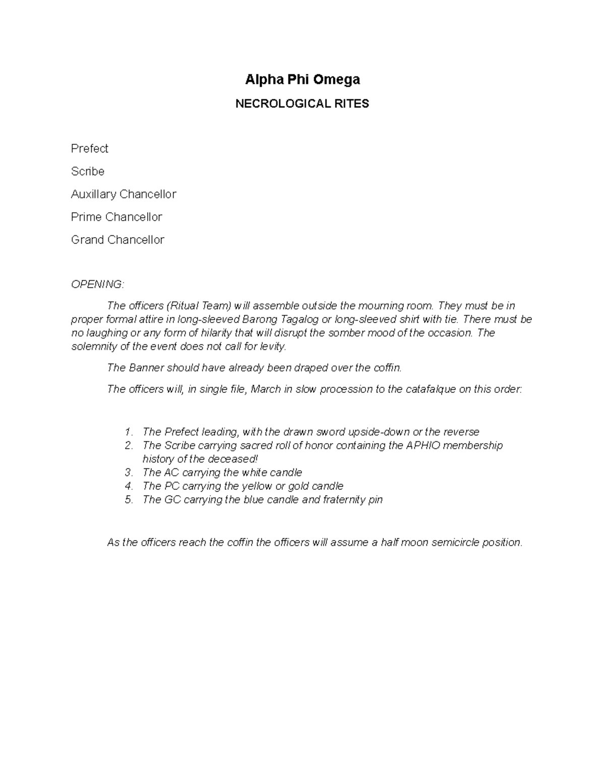 Necrological-Rites - necro - Alpha Phi Omega NECROLOGICAL RITES Prefect ...