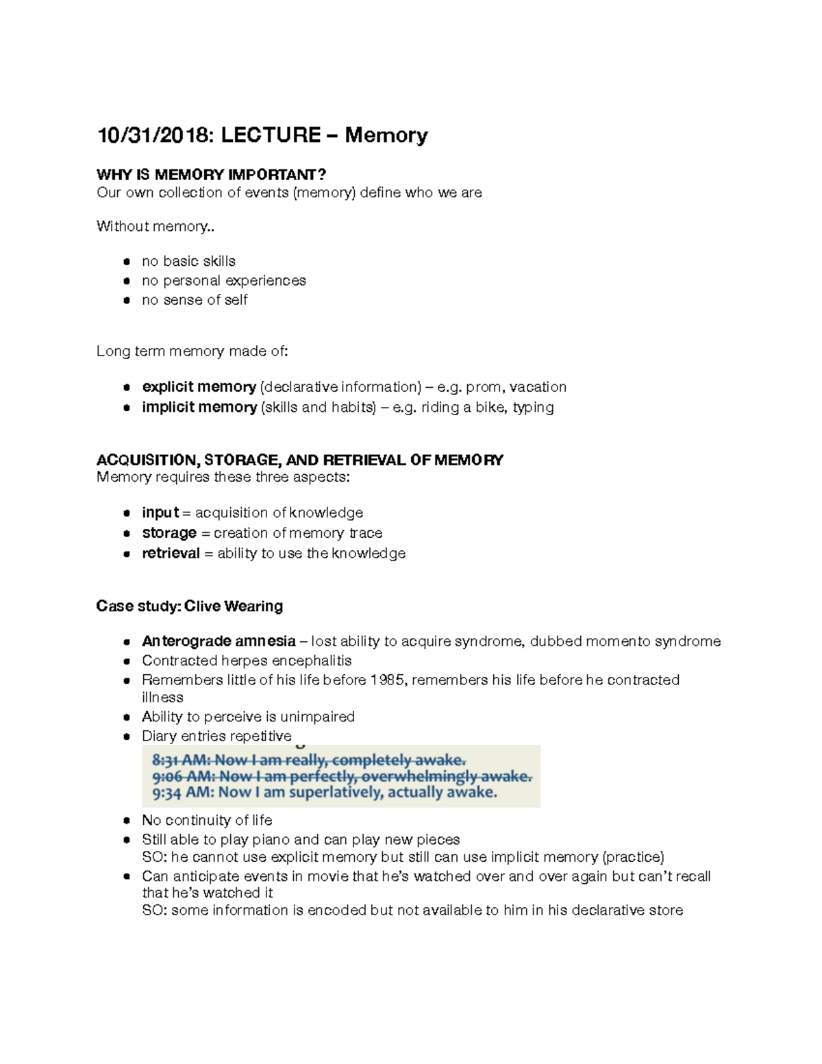 10/31 lecture - elena festa - 10/31/2018: LECTURE – Memory WHY IS ...