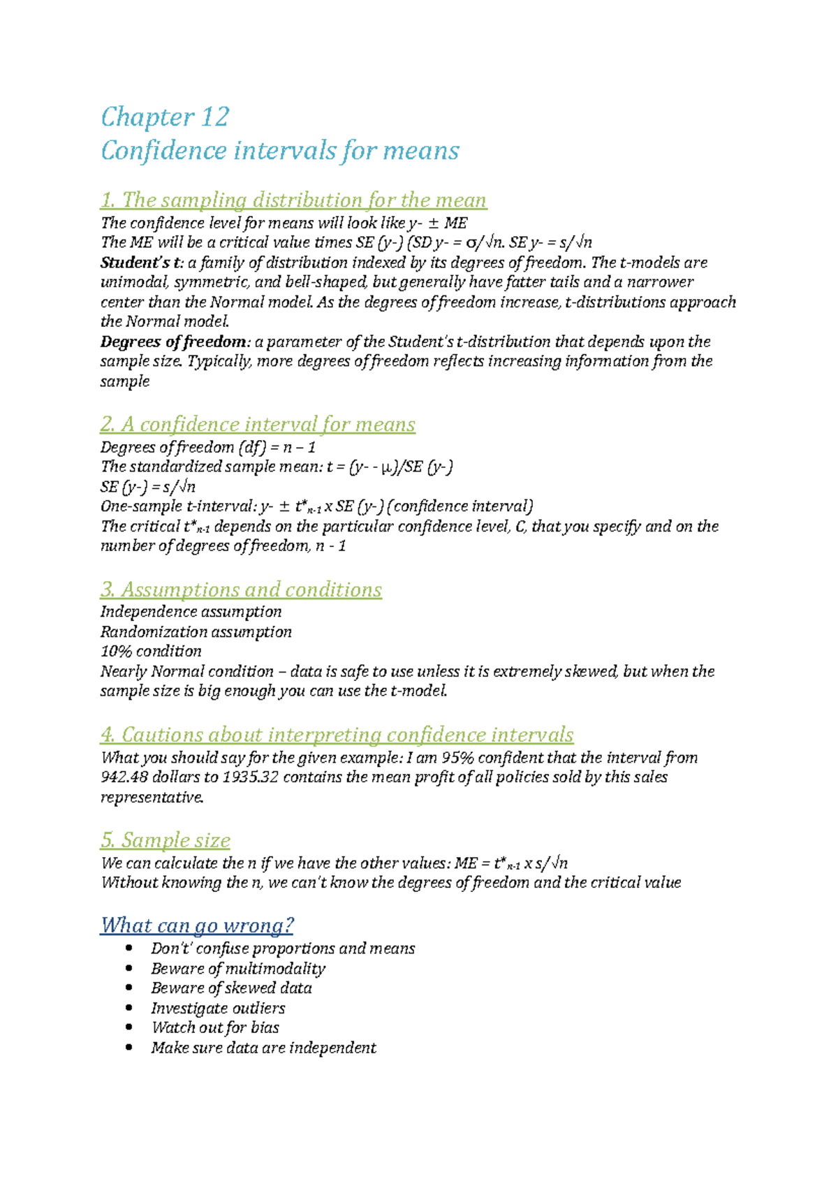 Statistics chapter twelve - Chapter 12 Confidence intervals for means 1 ...