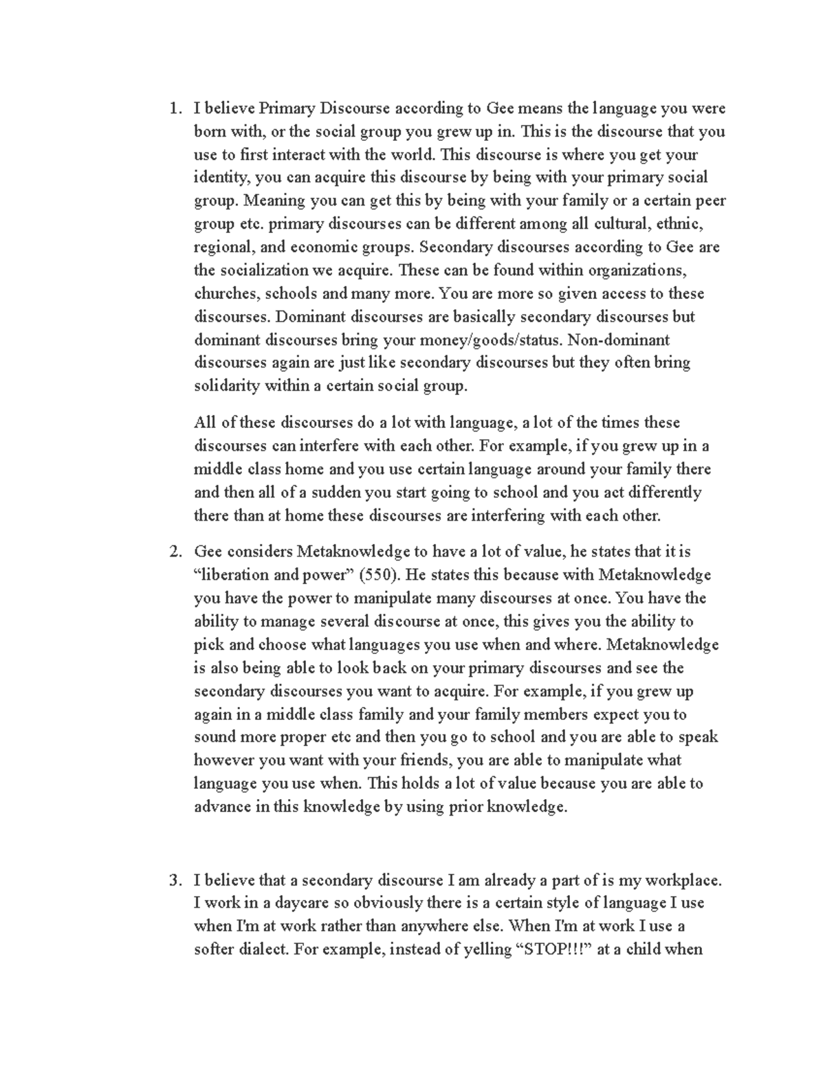 5 - English 5.1 post questions for writing about writing - I believe ...