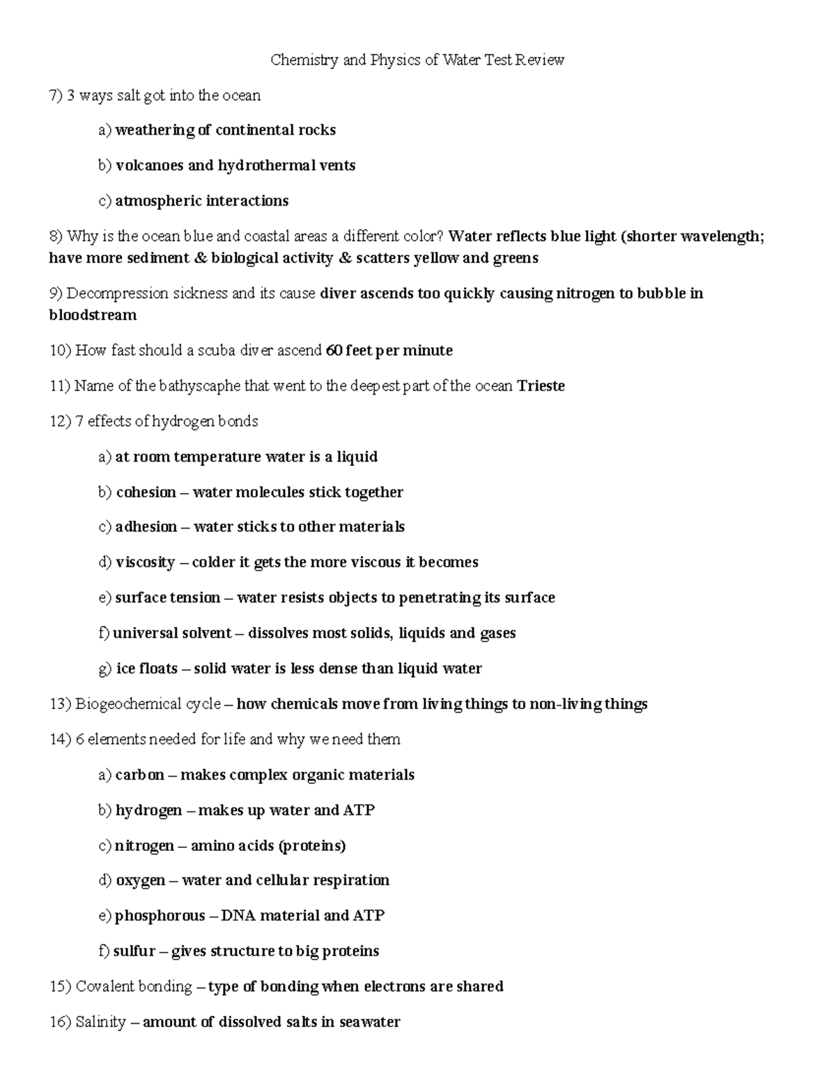 6-Chemistry Physics of Water Test Review - Chemistry and Physics of ...