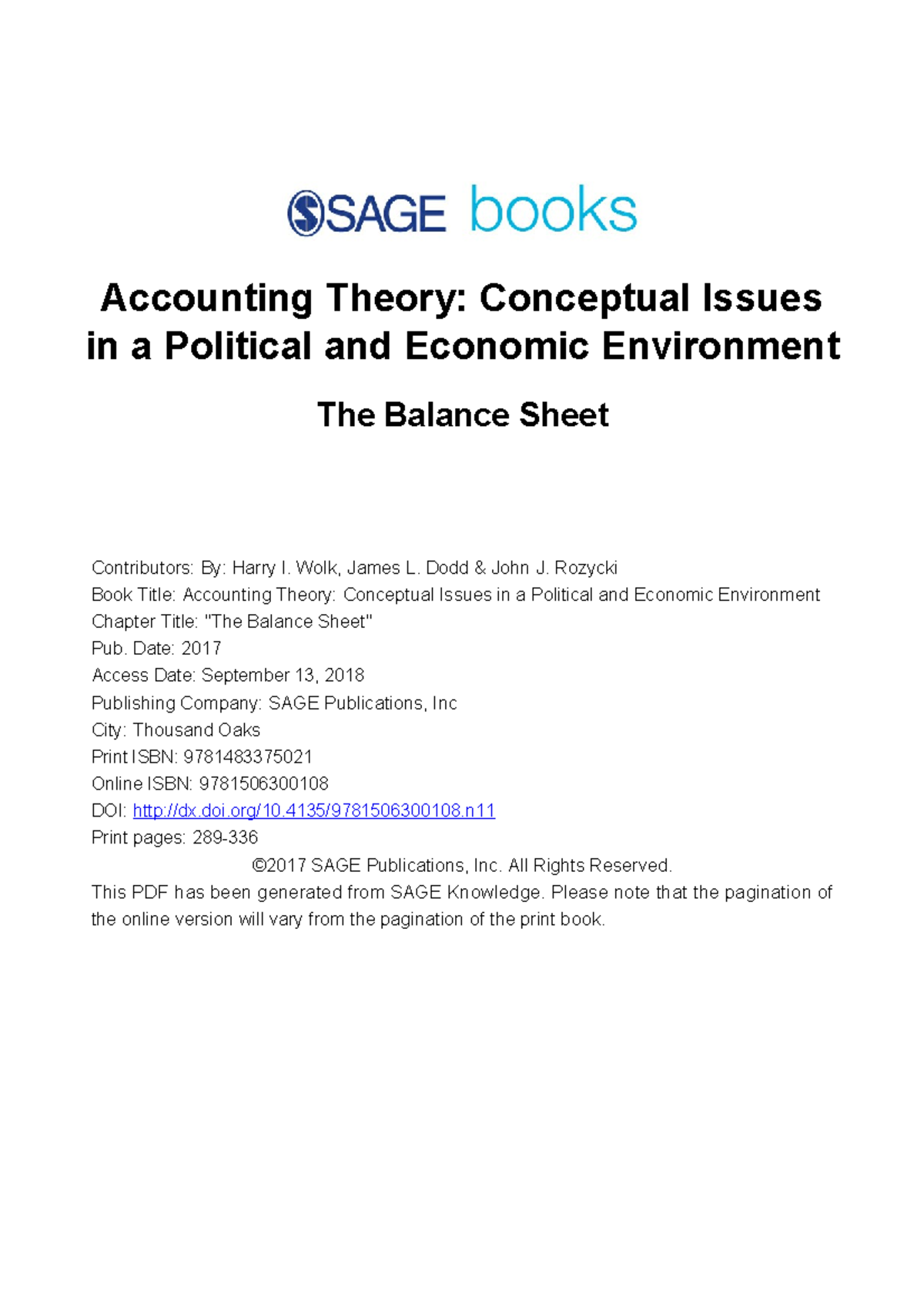 Chapter 11 The Balance Sheet - Accounting Theory: Conceptual Issues in ...