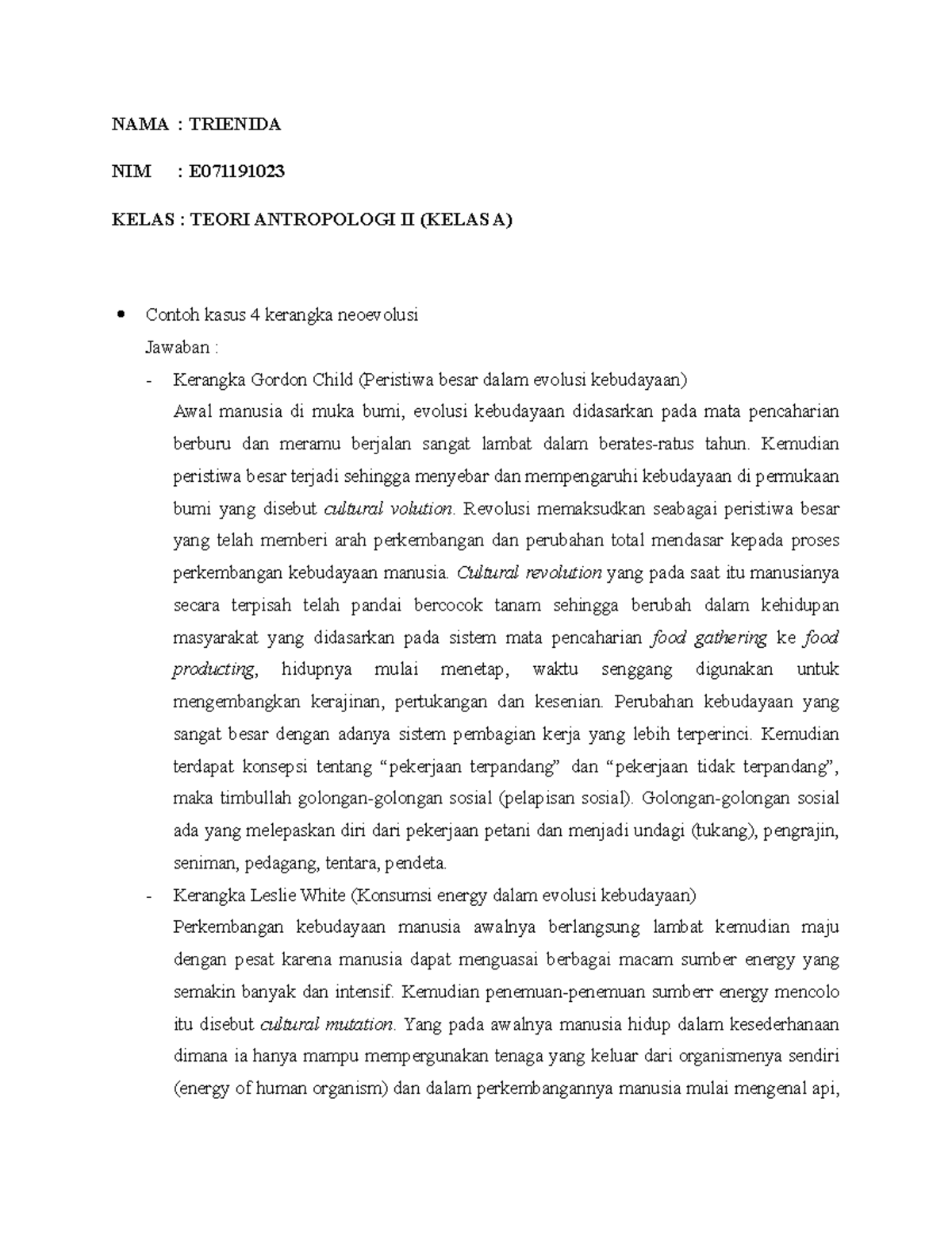 Work 25 - job - NAMA : TRIENIDA NIM : E KELAS : TEORI ANTROPOLOGI II ...