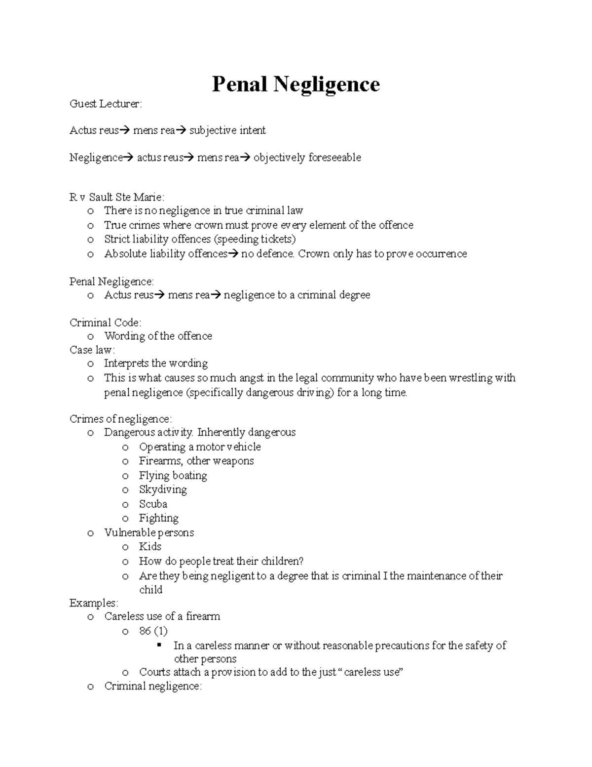 03. Penal Negligence - Penal Negligence Guest Lecturer: Actus reus mens ...