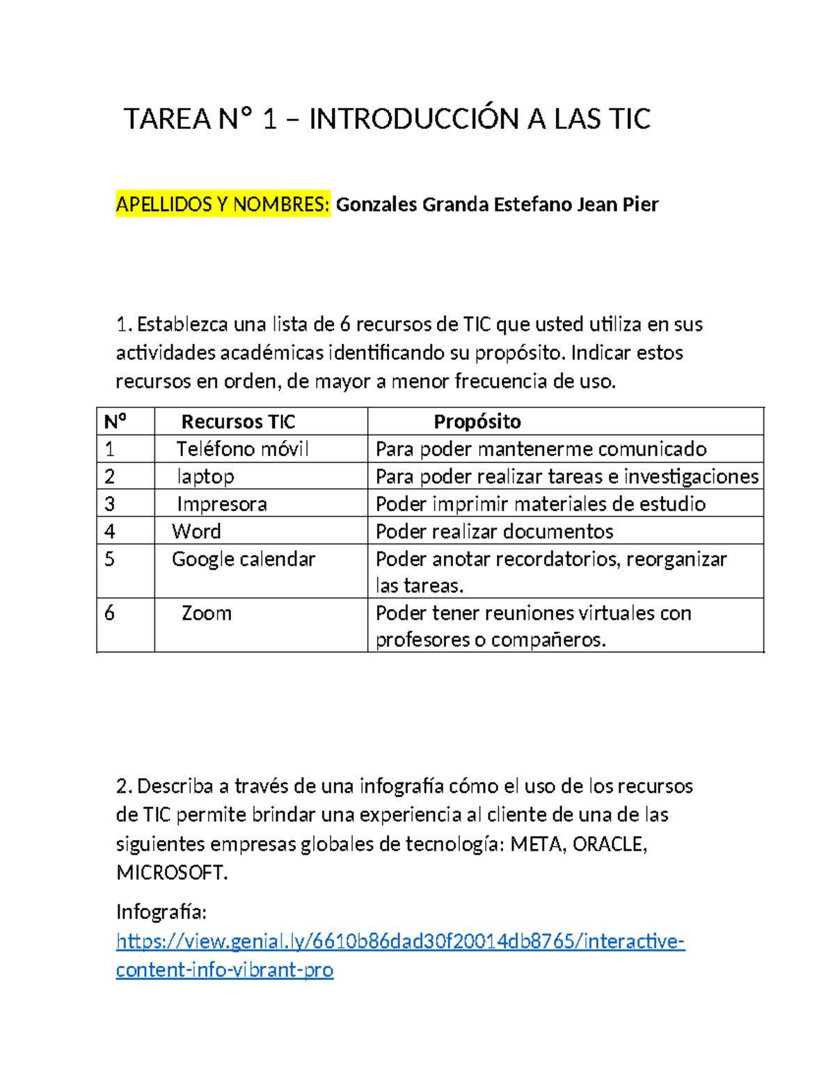 Tarea de introducción a las tic - TAREA Nº 1 – INTRODUCCIÓN A LAS TIC APELLIDOS Y NOMBRES ...