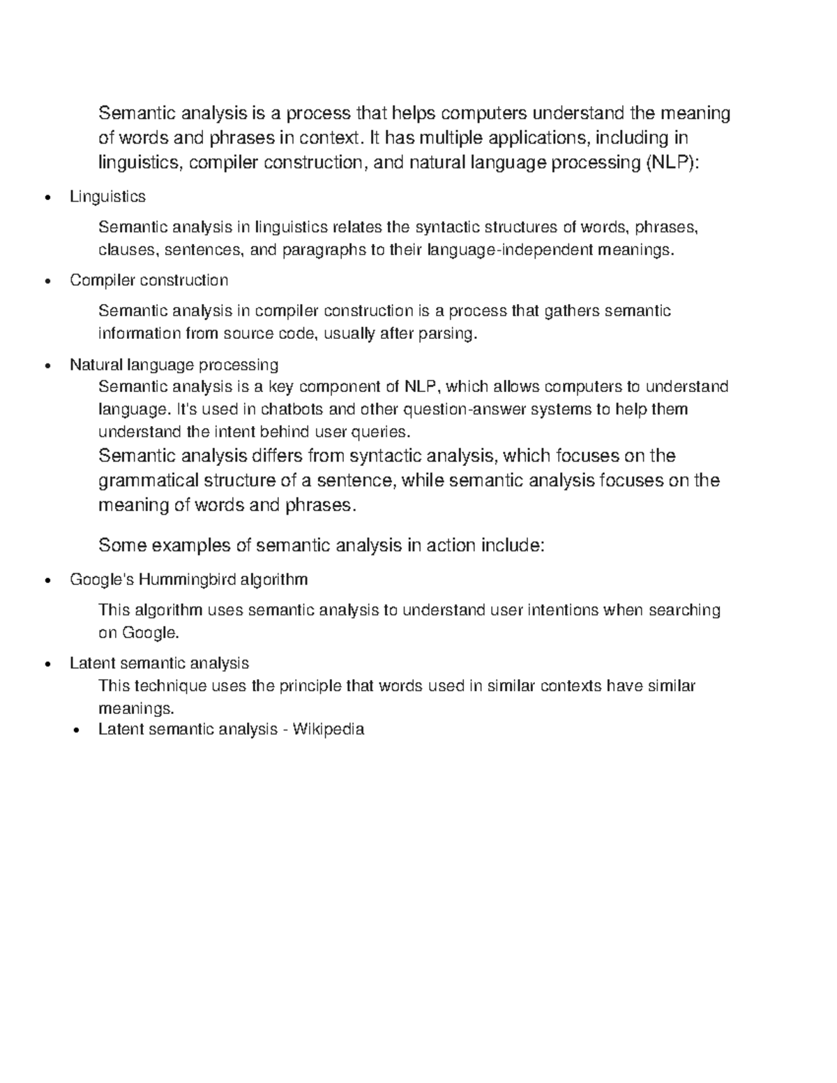 Semantic analysis - It has multiple applications, including in linguistics, compiler ...