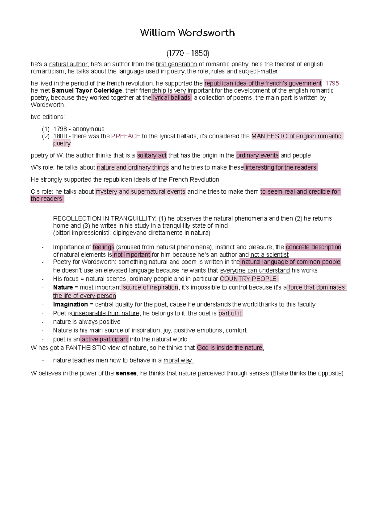 Wordsworth - William Wordsworth (1770 – 1850) he’s a natural author, he ...