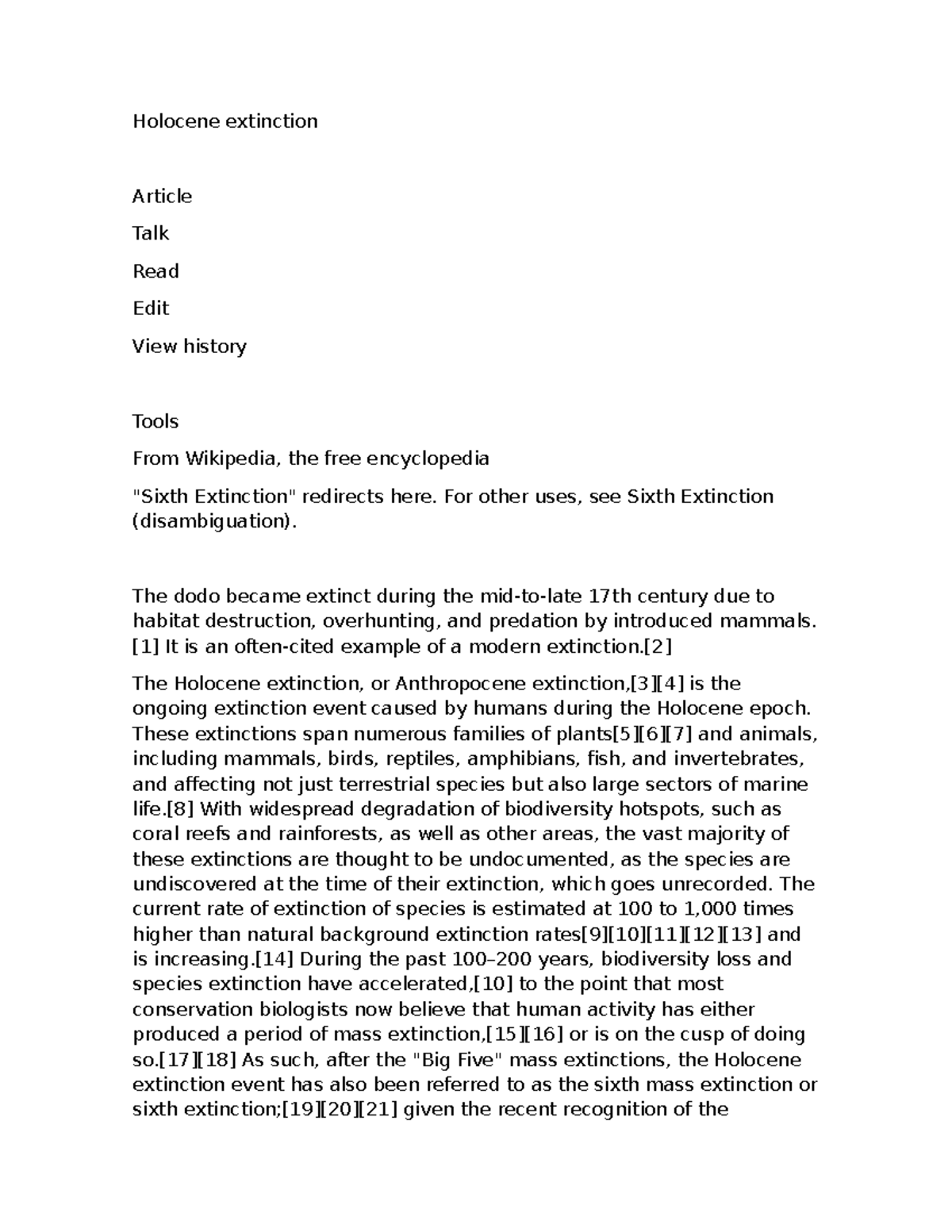 0vdfbgndfsvdsfg - Holocene extinction Article Talk Read Edit View ...