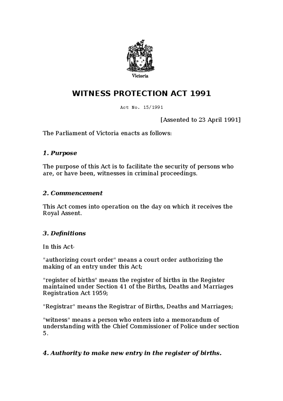 Witness Protection Act exercise - WITNESS PROTECTION ACT 1991 Act No ...