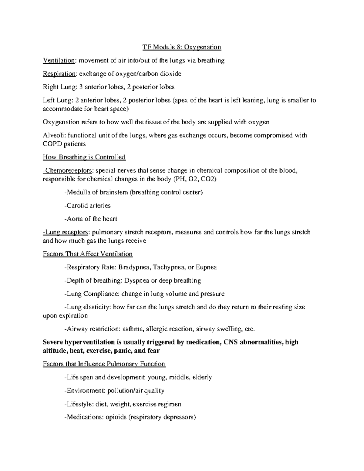 Theoretical Foundations Module 8 Lecture Notes Tf Module 8 Oxygenation Ventilation Movement