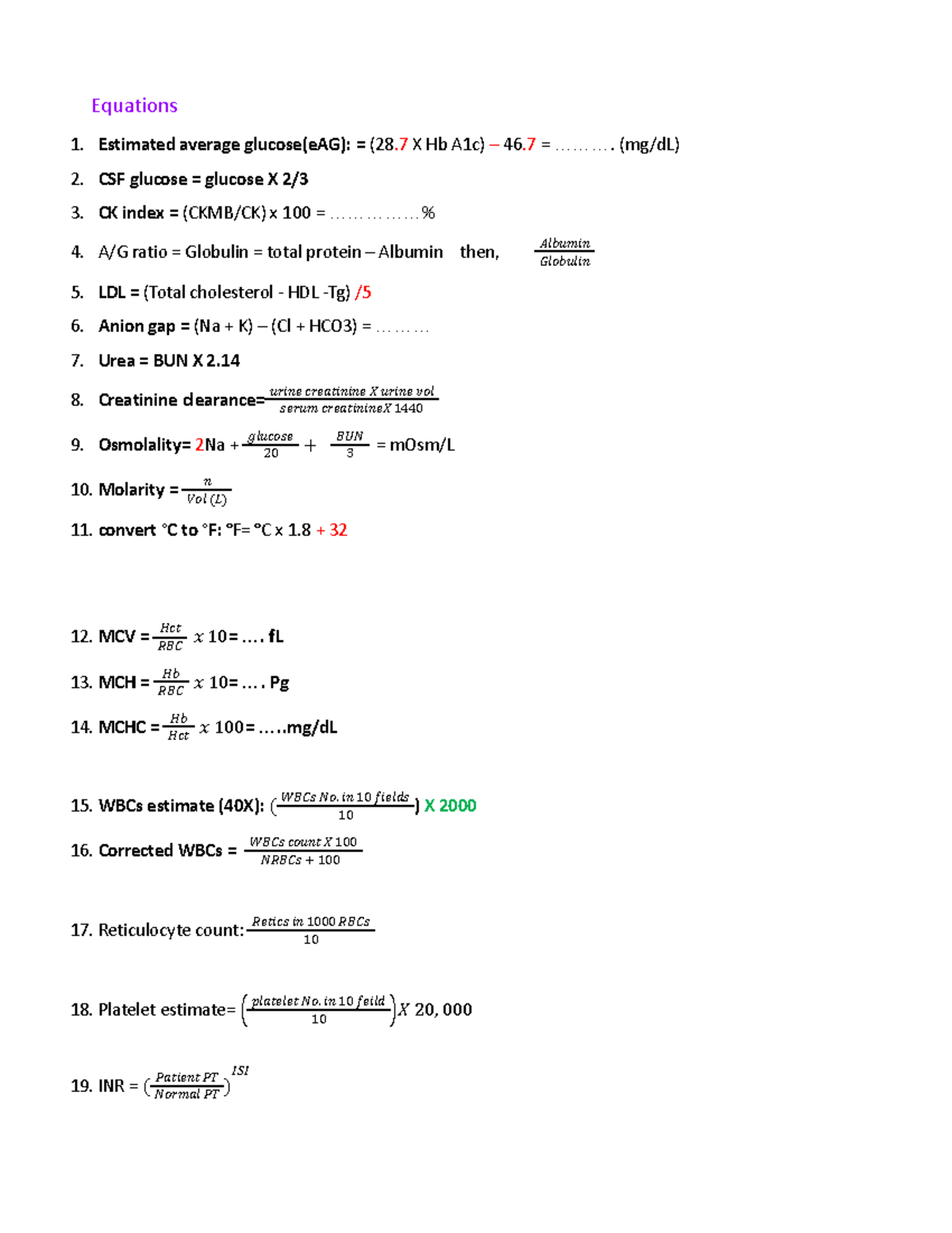 Summary 1 - Medical Microbiology - Equations 1. Estimated average ...