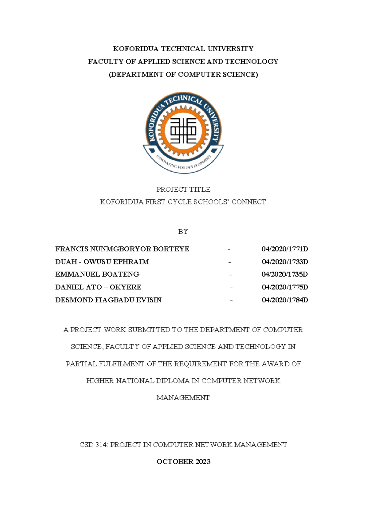 Koforidua First Cycle Schools Connect Report - KOFORIDUA TECHNICAL ...