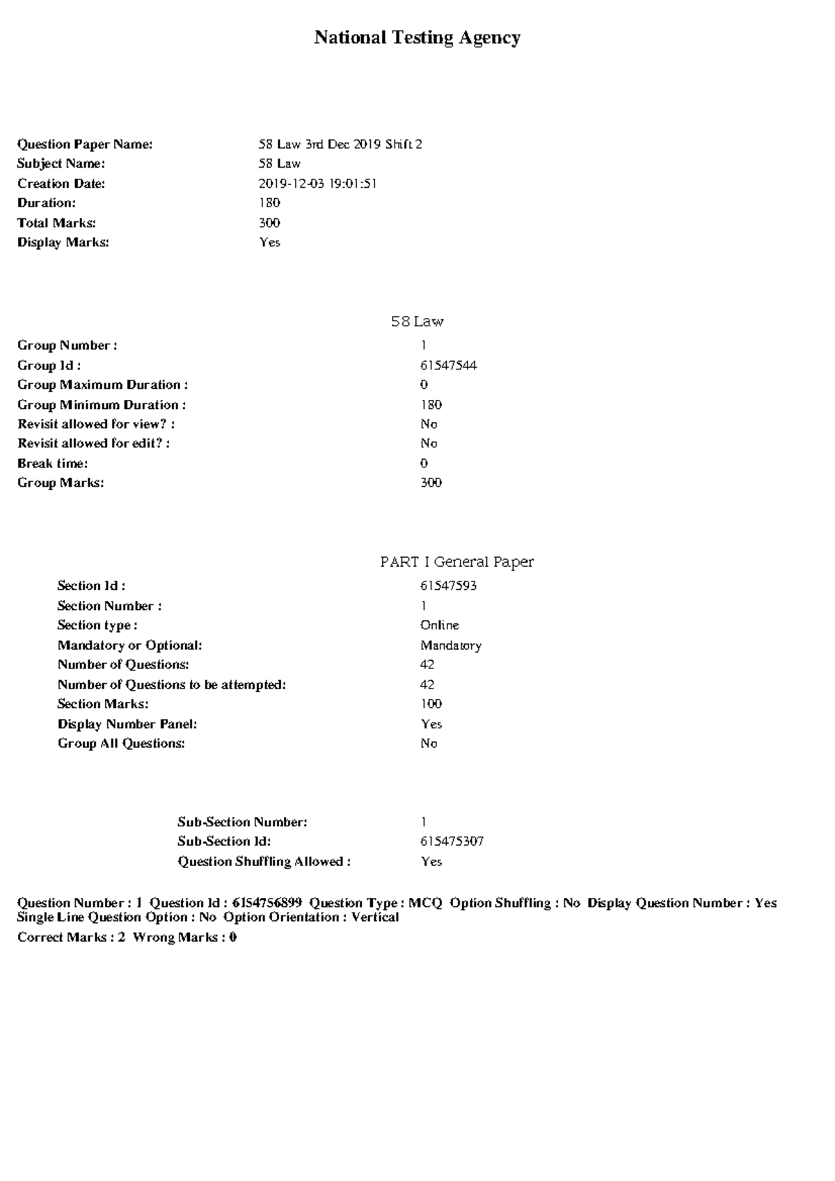 UGC NET 2019 Shift 2 - National Testing Agency Question Paper Name: 58 ...