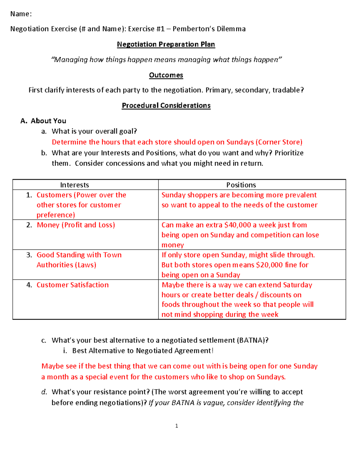 Ex #1 - Pemberton's Dilemma - 1 Name: Negotiation Exercise (# and Name ...