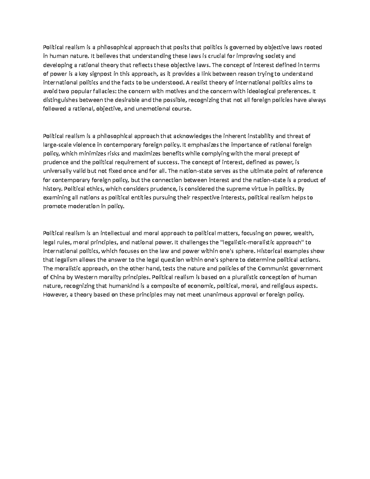 Essentials Summary - Theories of International Relations - Political ...