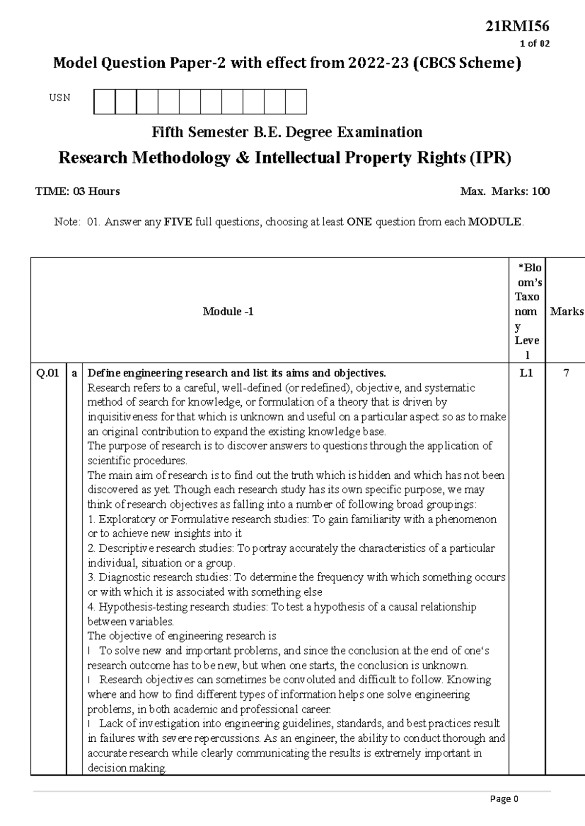 21RMI56 model QP ^0 ans 2 - 1 of 02 Model Question Paper-2 with effect ...