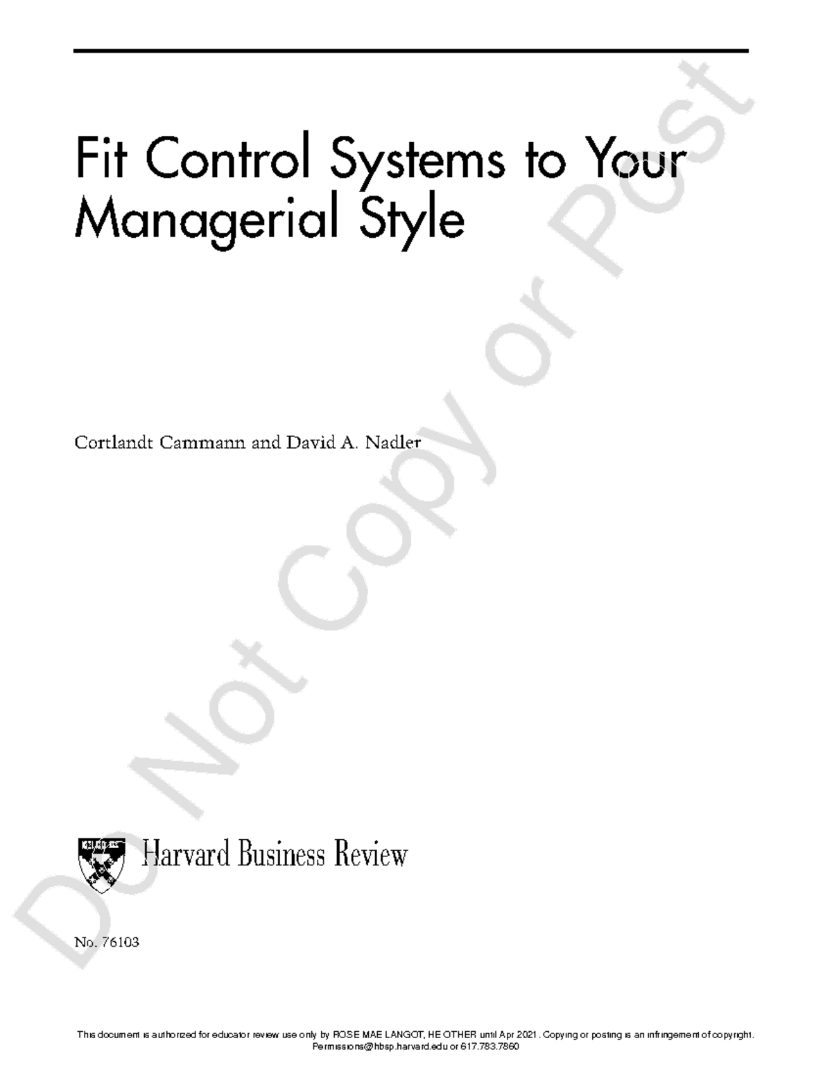 Article INT Control 5 - Gov - Fit Control Systems to Your Managerial ...