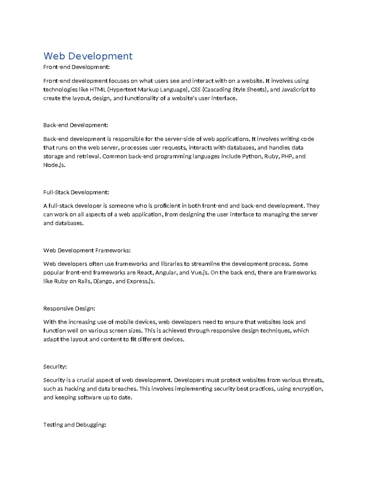 Web Development - Web Development Front-end Development: Front-end ...