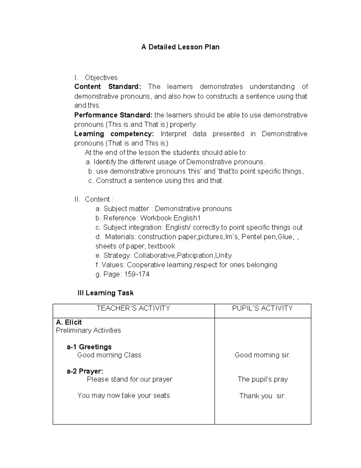 THAT AND THIS LP - Try this Lesson plan - A Detailed Lesson Plan I ...