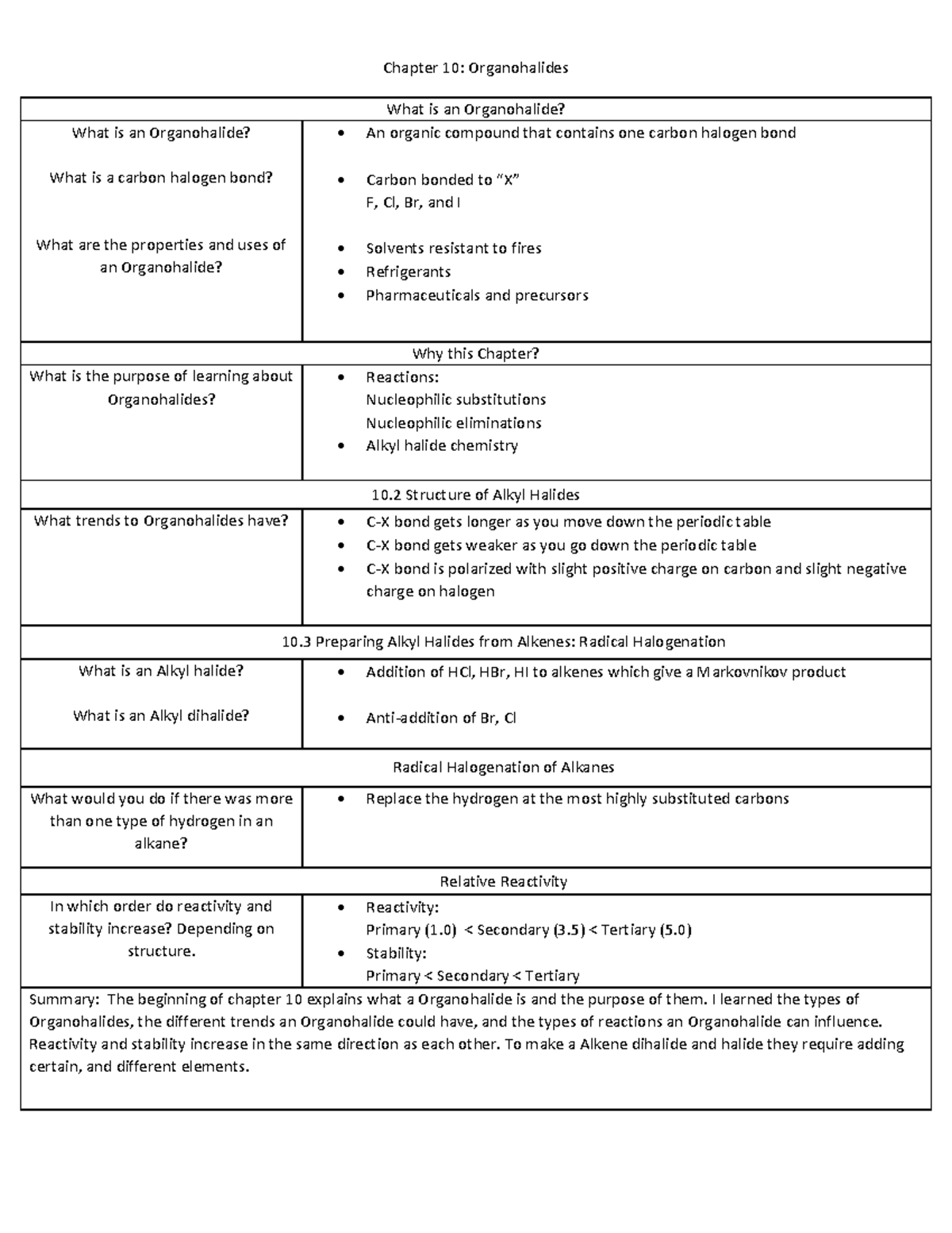Chapter 10 Cornell Notes - Chapter 10: Organohalides What is an ...