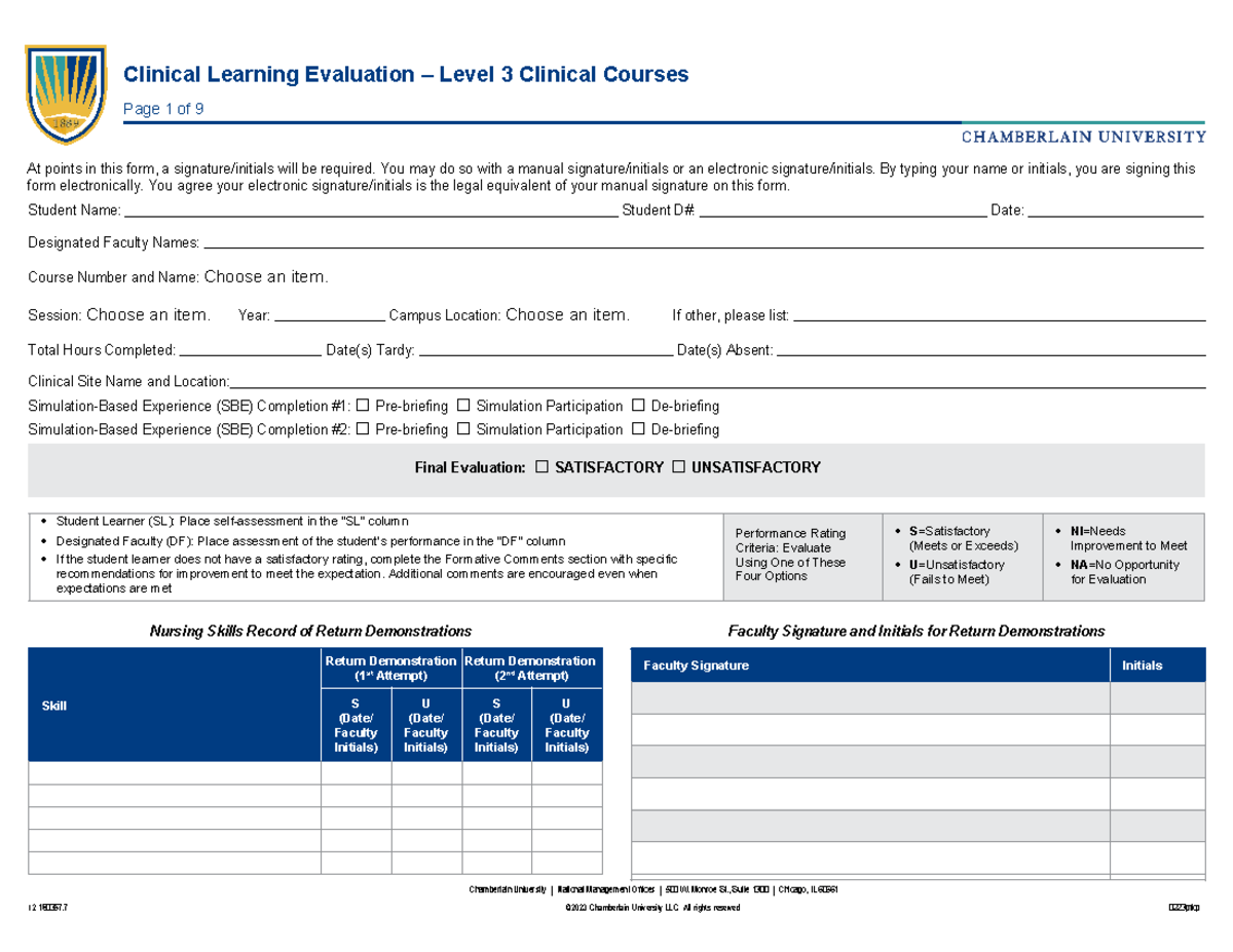 BSN CLE Level 3 Word - CLE - Page 1 of 9 Chamberlain University ...