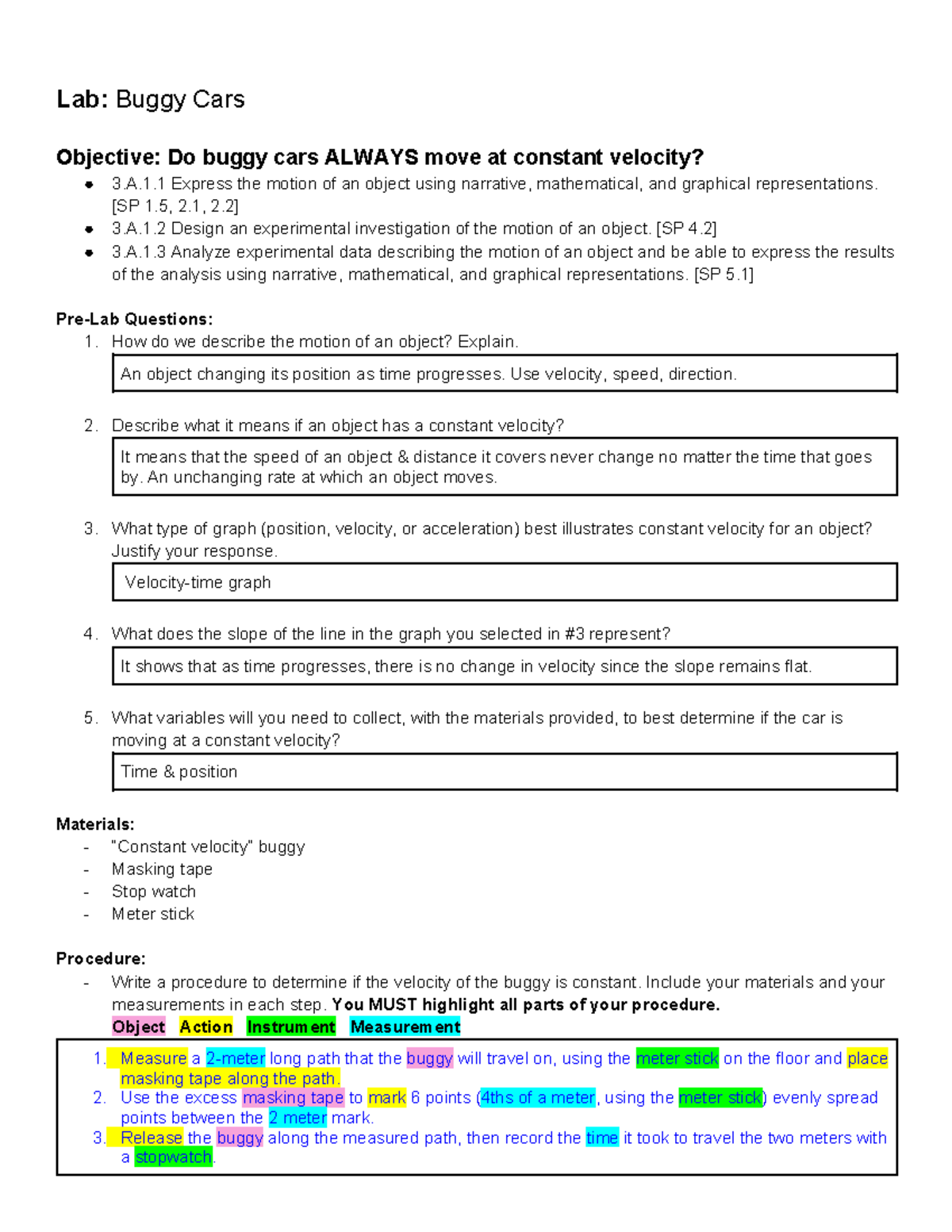Masjahlee Walcott - Lab: Buggy Cars - Lab: Buggy Cars Objective: Do buggy cars ALWAYS move at ...